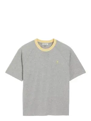 AMI Paris Grey Cotton De Coeur T-shirt Grey - Light Moss Grey/yellow