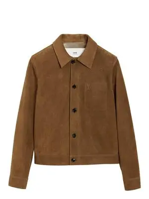 AMI Paris De Coeur Leather Jacket - Hazelnut