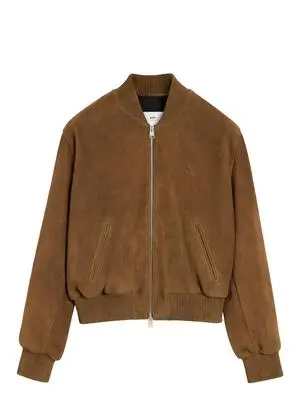 AMI Paris Brown Leather Zipped Jacket - Hazelnut