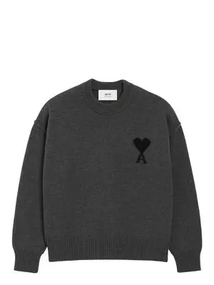 AMI Paris AMI Paris Grey Wool Ami De Coeur Crewneck Sweater Heather Grey / Black