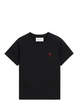 AMI Paris Cotton T-shirt With De Coeur Embroidery - Black