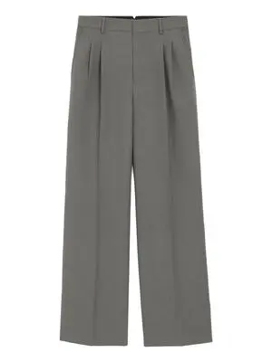 AMI Paris Grey Wool Wide Leg Trousers - Carbon