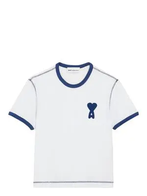 AMI Paris De Coeur Knitted Patch T-shirt - White/ink