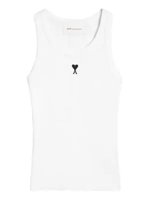 AMI Paris Cotton Ribbed De Coeur Tank Top - White