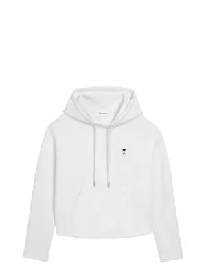 AMI Paris Cropped Cotton Hoodie With De Coeur Embroidery - White