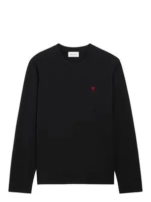 AMI Paris Cotton Long Sleeve T-shirt With De Coeur Embroidery - Black