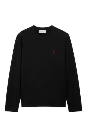 AMI Paris AMI Paris Cotton Long Sleeve T-Shirt With Ami De Coeur Embroidery Black