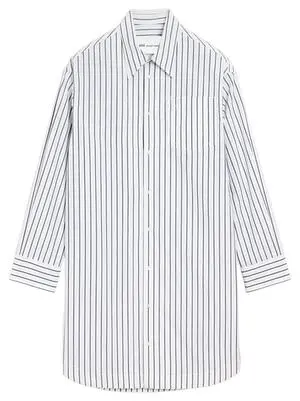 AMI Paris Striped Cotton Wide Shirt Dress - White/ink
