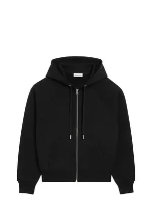 AMI Paris Zipped Cotton Hoodie With Embossed De Coeur - Black