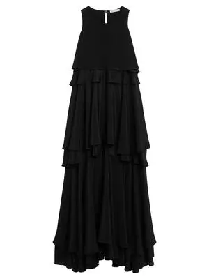 AMI Paris Long Ruffled Silk Blend Dress - Black