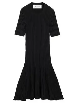 AMI Paris Knit Mini Godet Dress - Black