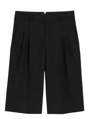 AMI Paris High Waist Wide Leg Wool Gabardine Bermuda Shorts - Black