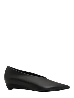 AMI Paris Lamb Leather Pointed Toe Wedge Pump - Black