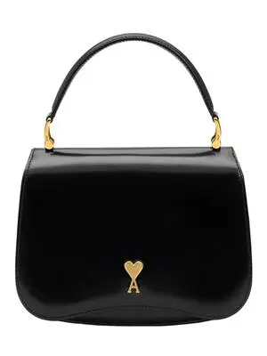 AMI Paris Glazed Leather Top Handle Bag - Black