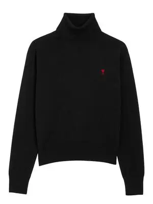 AMI Paris De Coeur Turtle Neck Sweater - Black/red