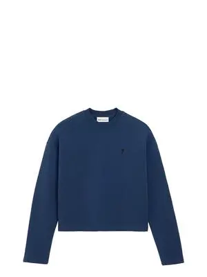 AMI Paris Cropped Cotton Sweatshirt With De Coeur Embroidery - Ink