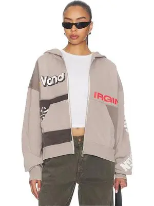 VANDYTHEPINK Paneled Graphic Zip Up Hoodie - Grey