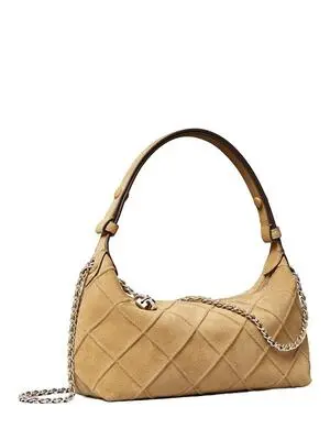Tory Burch Fleming Suede Pochette With Chain Strap - Stone