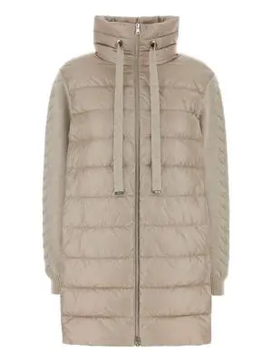 Herno Sand Nylon Down Jacket With Wool Sleeves - Light Brown