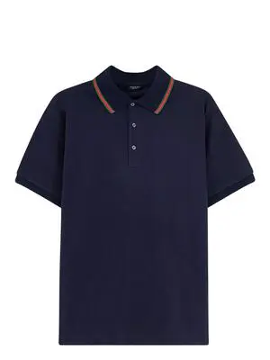 Gucci Cotton Polo With Nastro Web Detail On The Collar - Blue