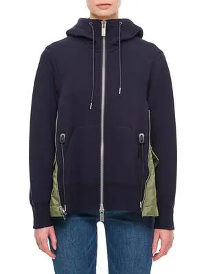 Sacai Sacai Nylon-Blend Hoodie With Zipper Detail Blu