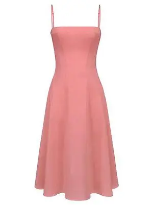 House Of Cb Square-neck Stretch-cotton Midi Dress - Raspberry
