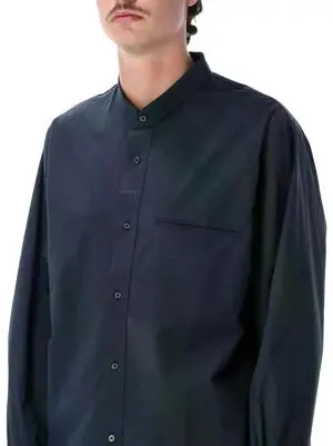 STILL BY HAND Band-collar Chest-pocket Shirt - Blue