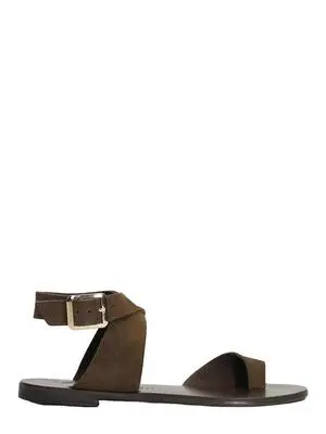 NICOLAS LAINAS Suede Toe-strap Flat Sandals - Brown