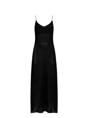 PIN-UP STARS Long Crochet Knit Spaghetti Strap Dress - Black