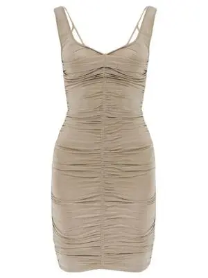 Givenchy Ruched Square Neck Mini Dress - Beige