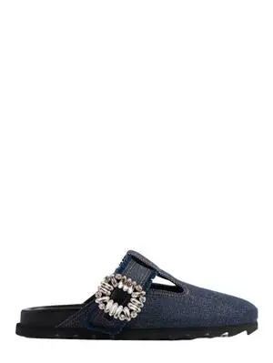 ROGER VIVIER Slidy Viv Denim Mules With Embellished Buckle - Black