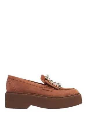 ROGER VIVIER Roger Vivier 50mm Viv Rangers Strass Suede Loafers Tan