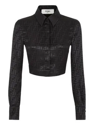 Fendi All-over Logo Jacquard Cropped Shirt - Black