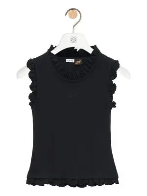 Loewe Sleeveless Ribbed Top With Ruffled Trim - Black