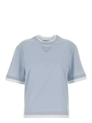 Prada Prada Cotton Jersey T-Shirt With Emblematic Triangle Logo Blue
