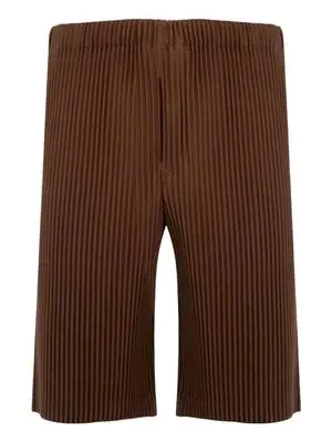 Issey Miyake Homme Plissé Issey Miyake Pleated Straight Leg Shorts Brown