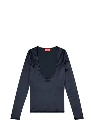 DIESEL® Logo Oval D Embroidery Slim Fit Long Sleeve Top - Black