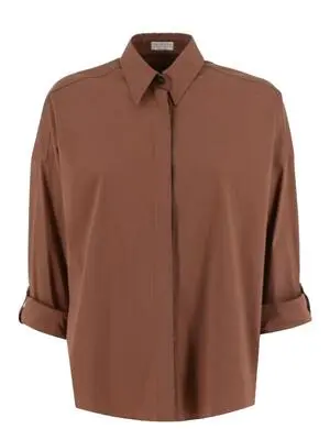 Brunello Cucinelli Brunello Cucinelli Classic Collar Shirt With Curved Hem Brown