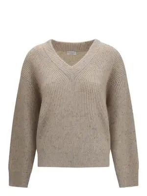 BRUNELLO CUCINELLI Brunello Cucinelli Ribbed V-Neck Sweater