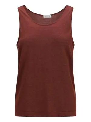Brunello Cucinelli Knitted Metallic-effect Top - Brown