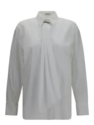 Brunello Cucinelli Monili Embellished Draped Panel Shirt - Gray