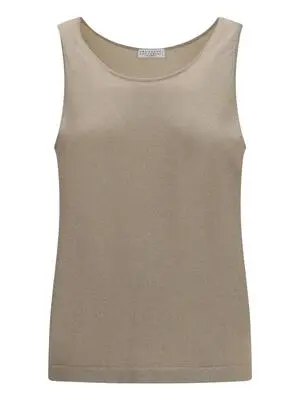 Brunello Cucinelli Metallic Knit Sleeveless Top - Gray
