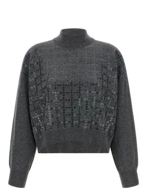 Brunello Cucinelli Sequined Turtleneck Long Sleeve Knitwear - Black