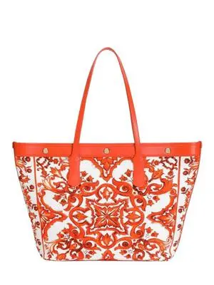 Dolce & Gabbana Majolica-print Canvas Shopping Bag - Orange