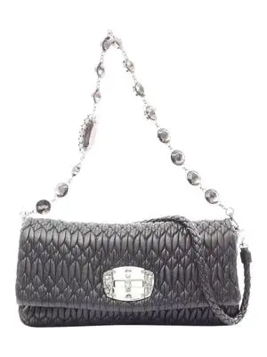 Miu Miu Crystal-embellished Matelassé Shoulder Bag - Black
