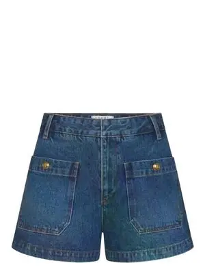 FRAME Button-embellished Patch-pocket Shorts - Blue