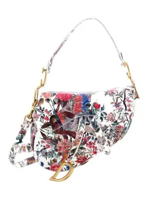 Dior Saddle Handbag With Strap In Printed Leather - Multicolour