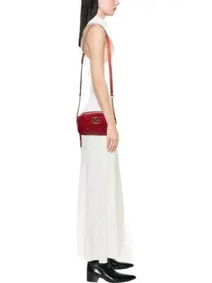 Gucci Small Gg Marmont Matelassé Leather Crossbody Bag - Red