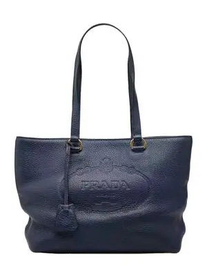 Prada Vitello Daino Canapa Logo Tote Bag - Blue