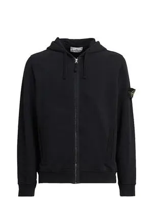 Stone Island Brushed Cotton Zip-up Hoodie - Black